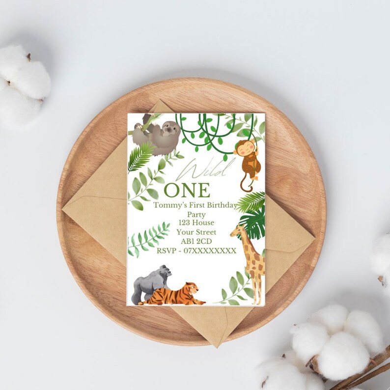 Editable Jungle Themed Digital Party Invite Jungle Animals Safari ...