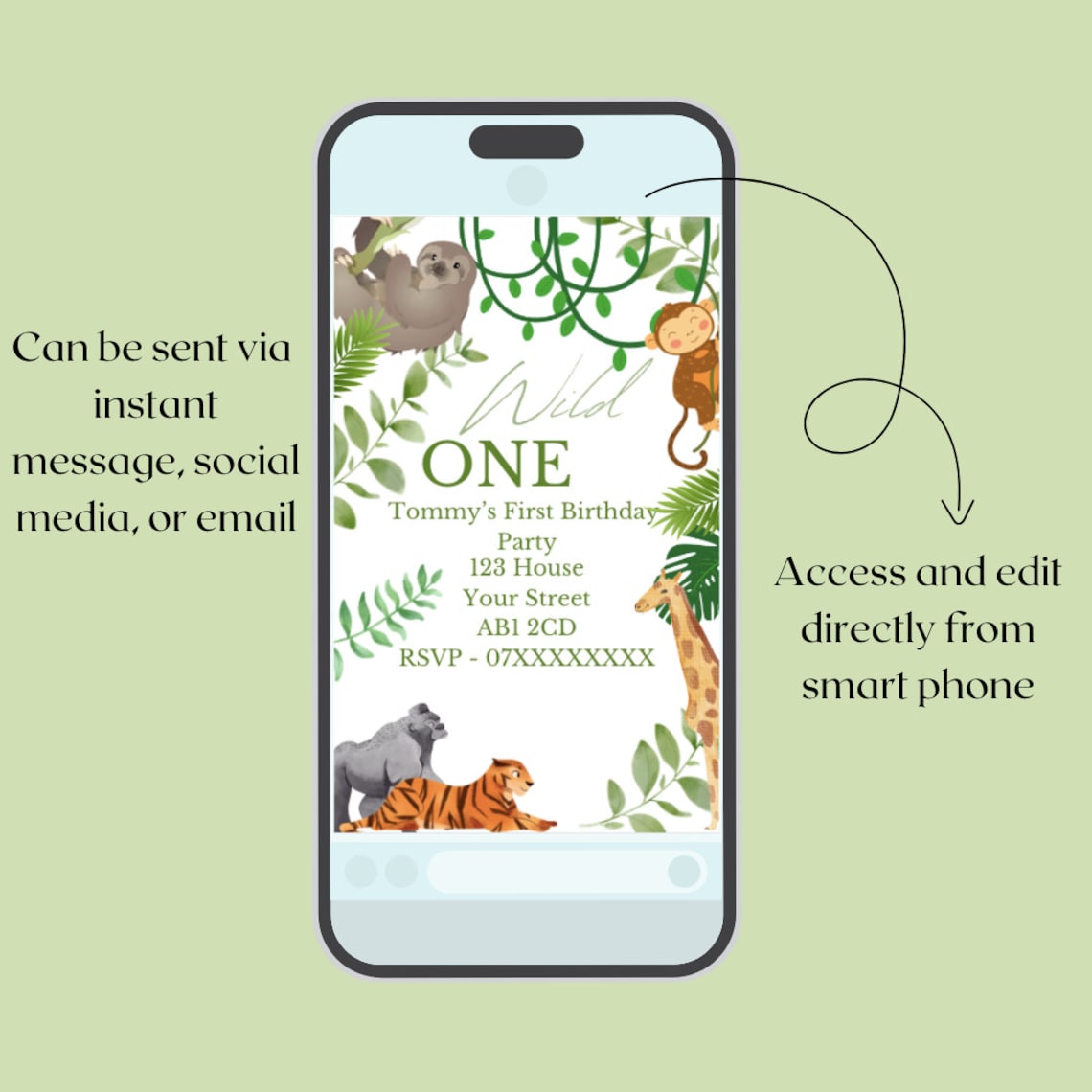Editable Jungle Themed Digital Party Invite Jungle Animals Safari ...