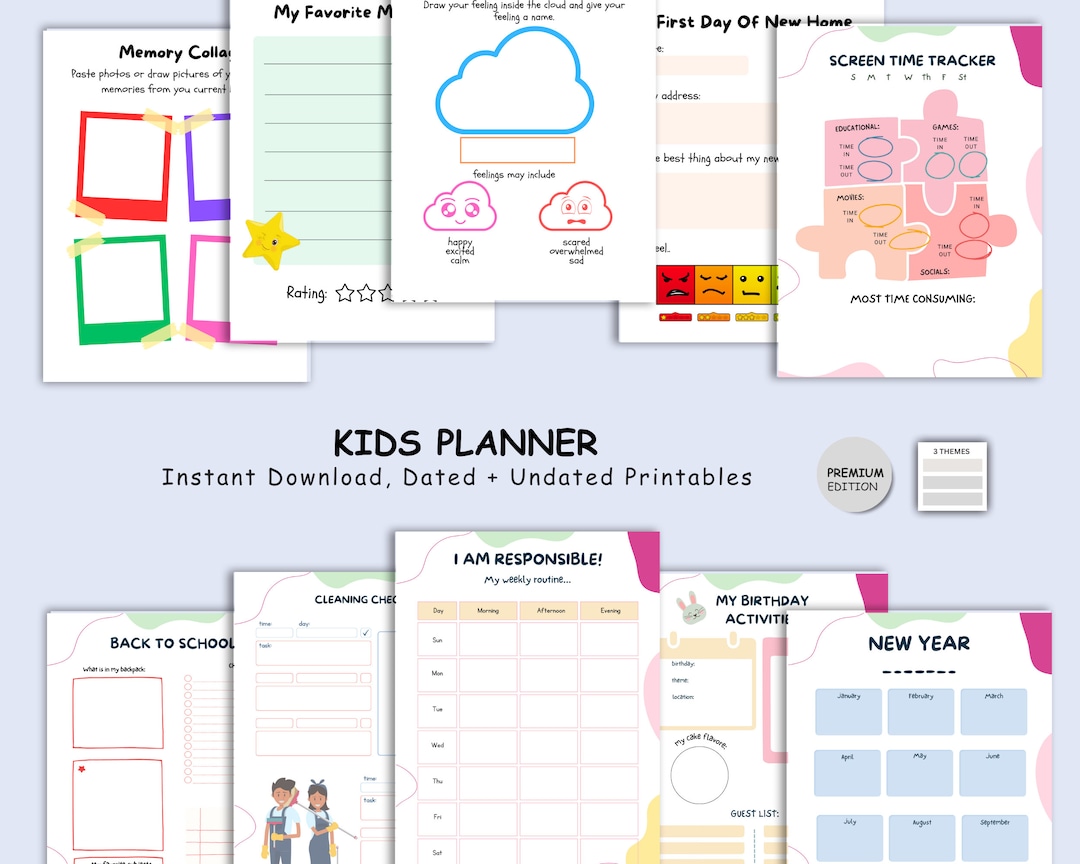 Kids Planner, Printable Kids Daily Planner, Daily Journal for Kids, 50 ...