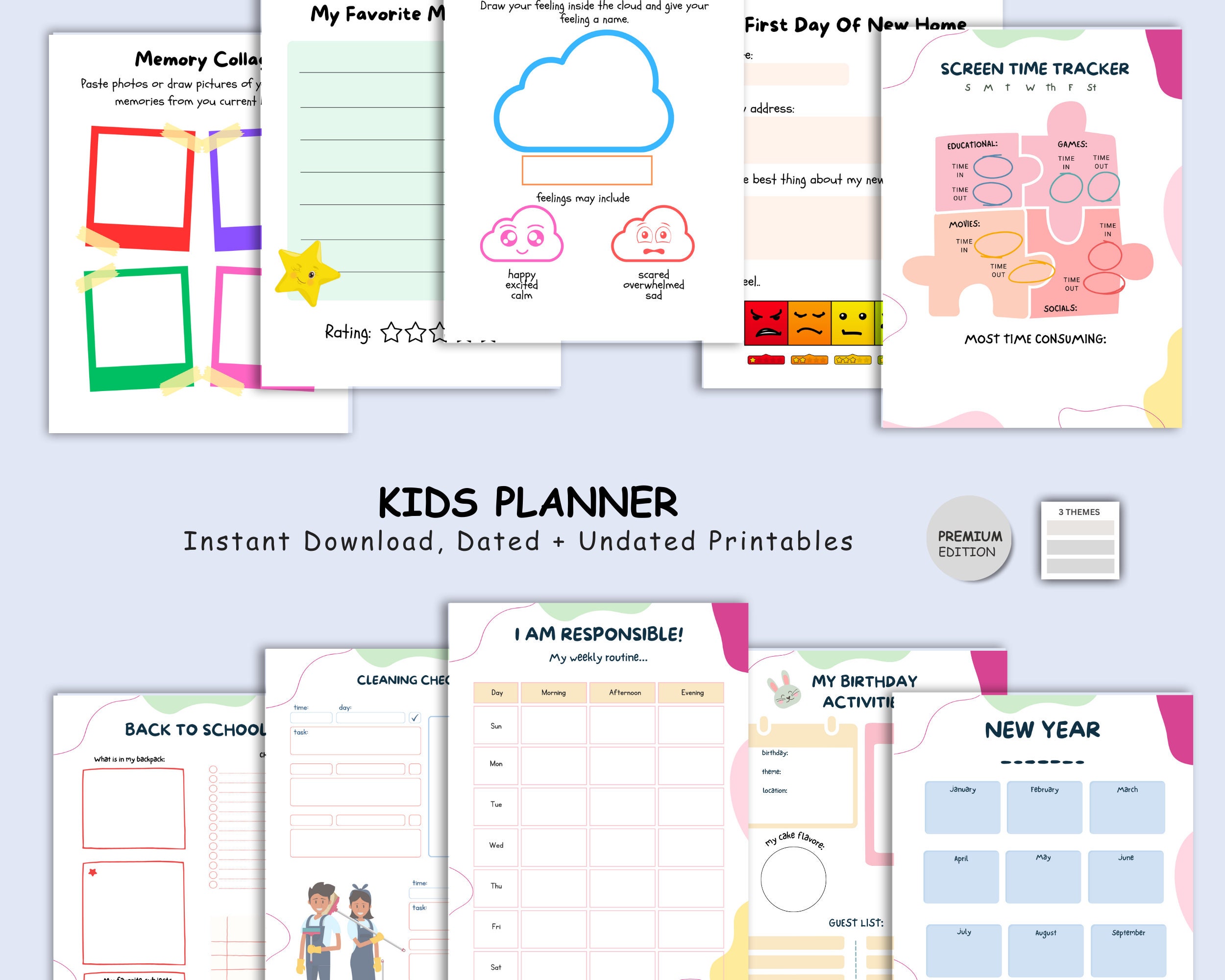 Kids Planner, Printable Kids Daily Planner, Daily Journal for Kids, 50 ...