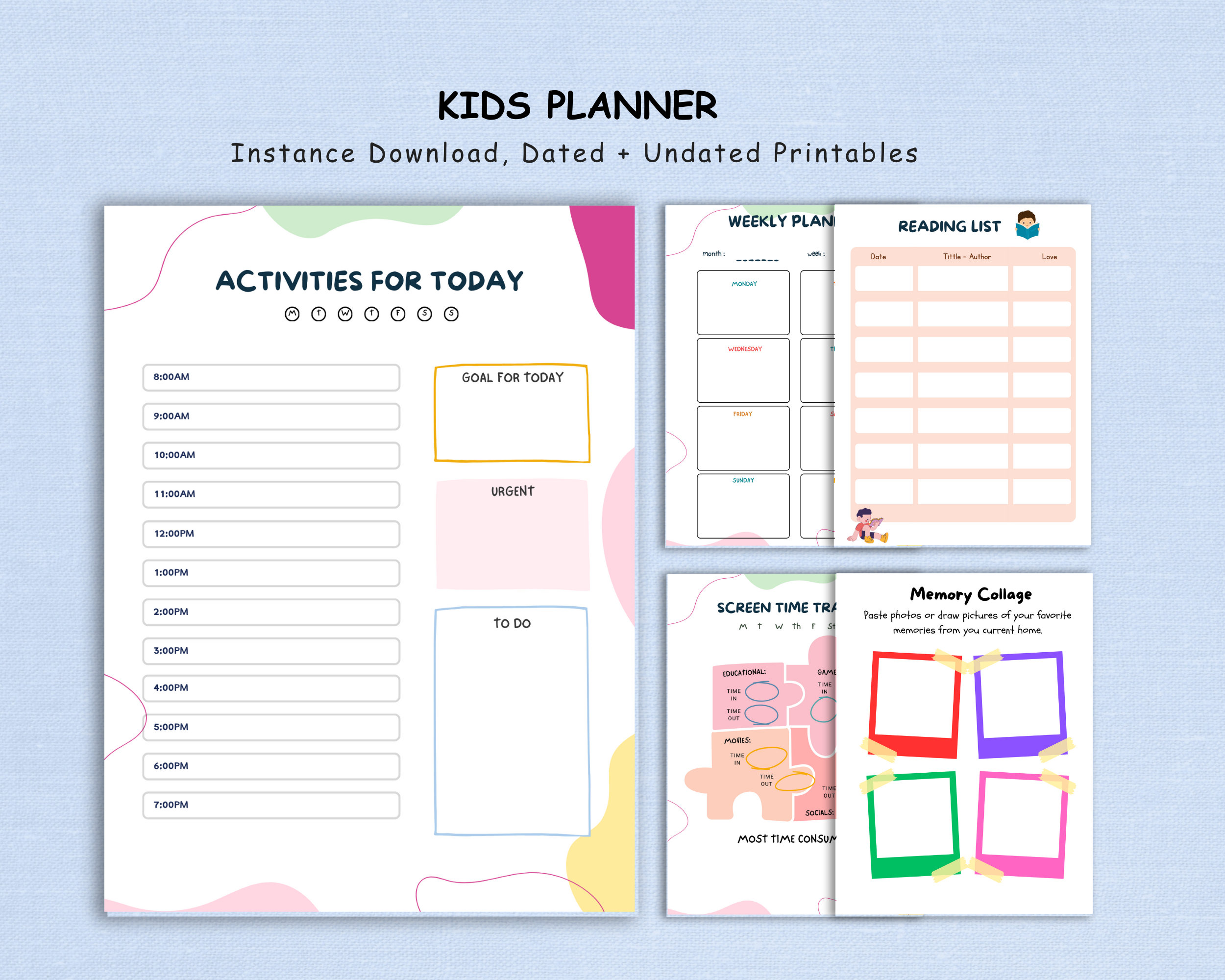 Kids Planner, Printable Kids Daily Planner, Daily Journal for Kids, 50 ...