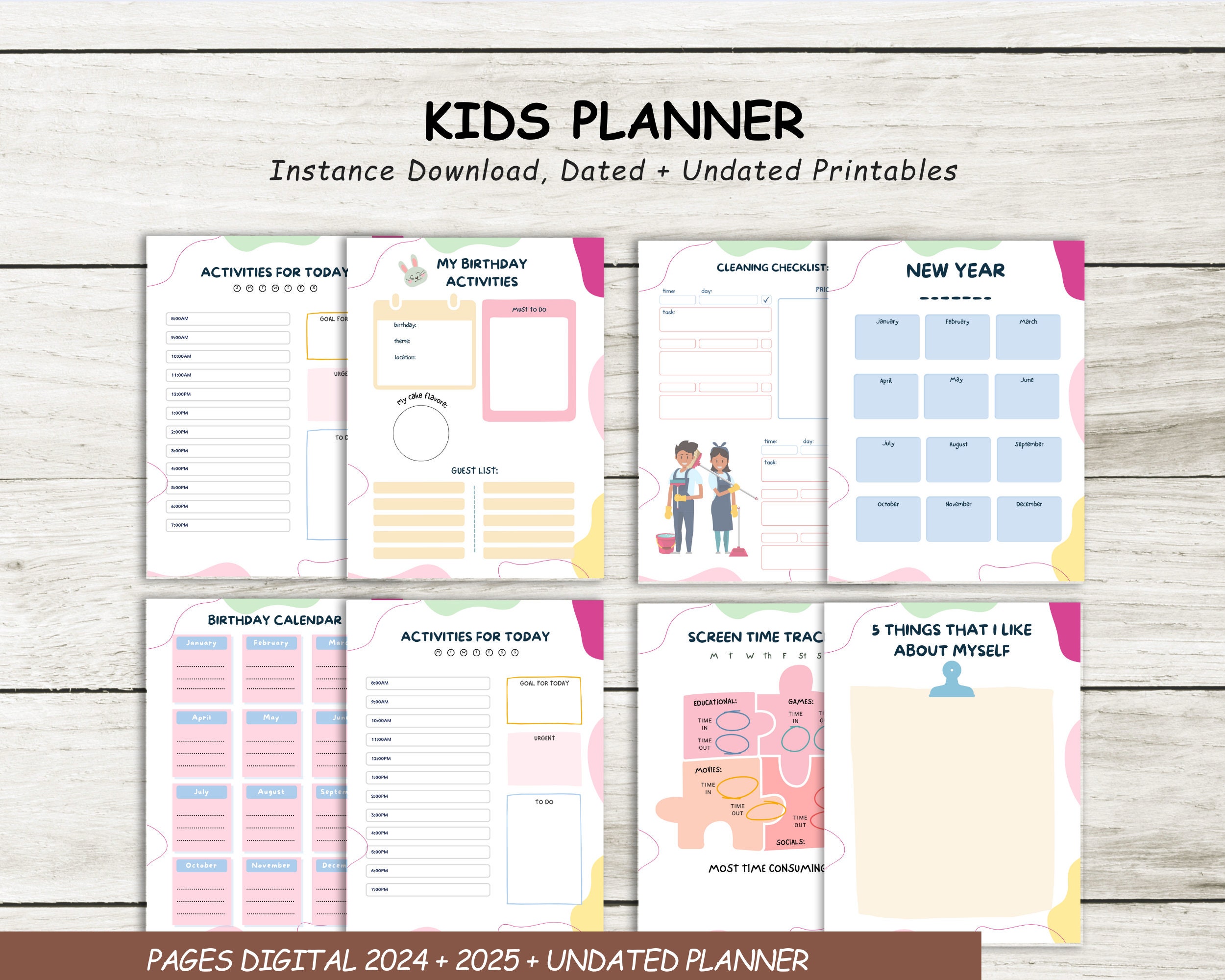 Kids Planner, Printable Kids Daily Planner, Daily Journal for Kids, 50 ...