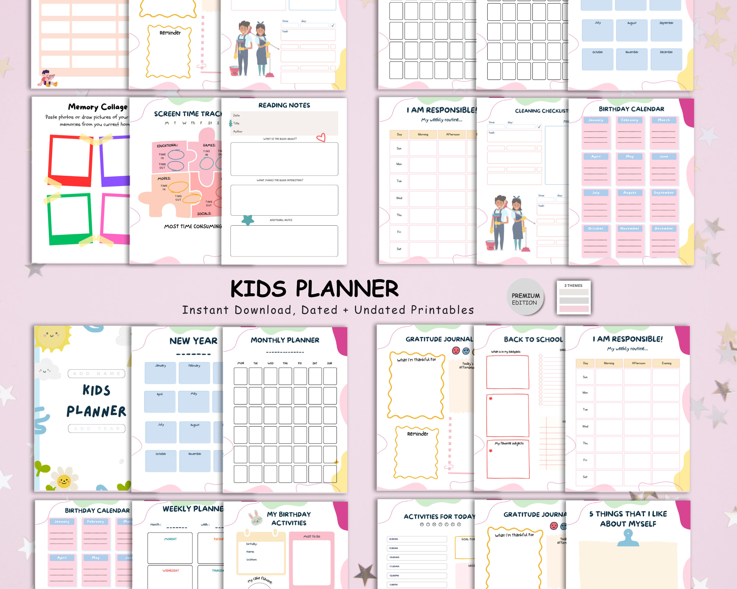 Kids Planner, Printable Kids Daily Planner, Daily Journal for Kids, 50 ...