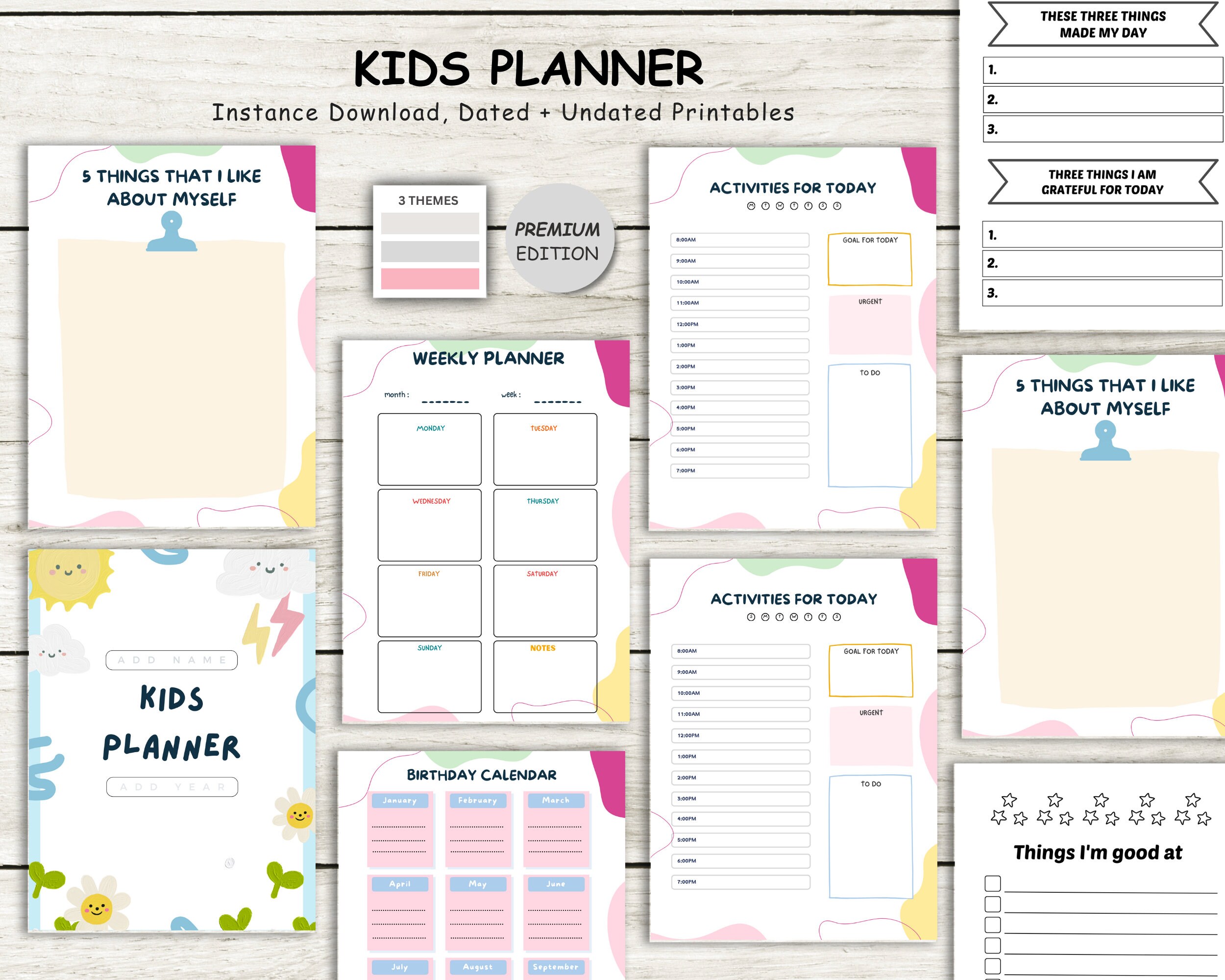 Kids Planner, Printable Kids Daily Planner, Daily Journal for Kids, 50 ...