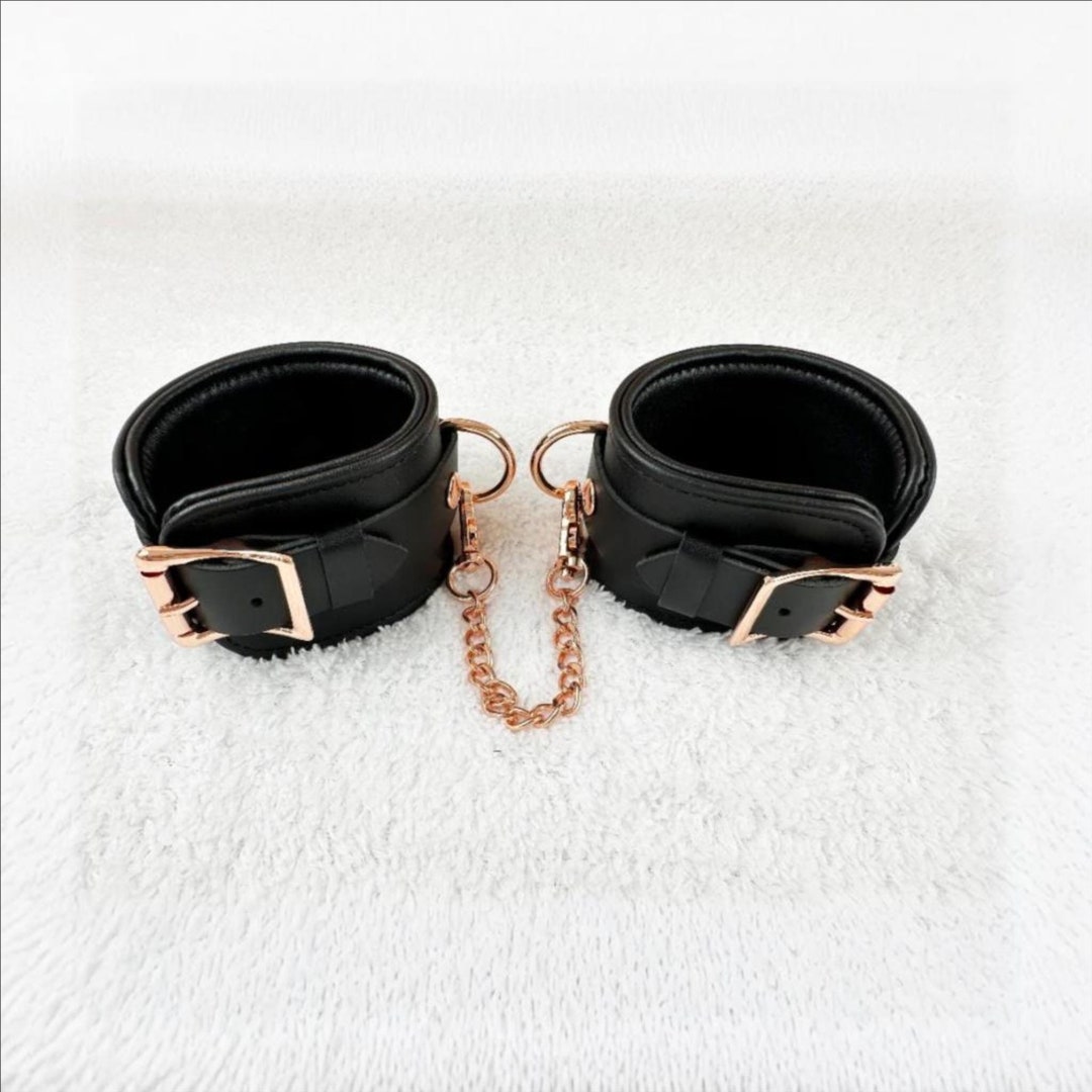 Handmade Cowhide Leather BDSM Handcuffs, Rose Gold Metal Cuffs - Etsy