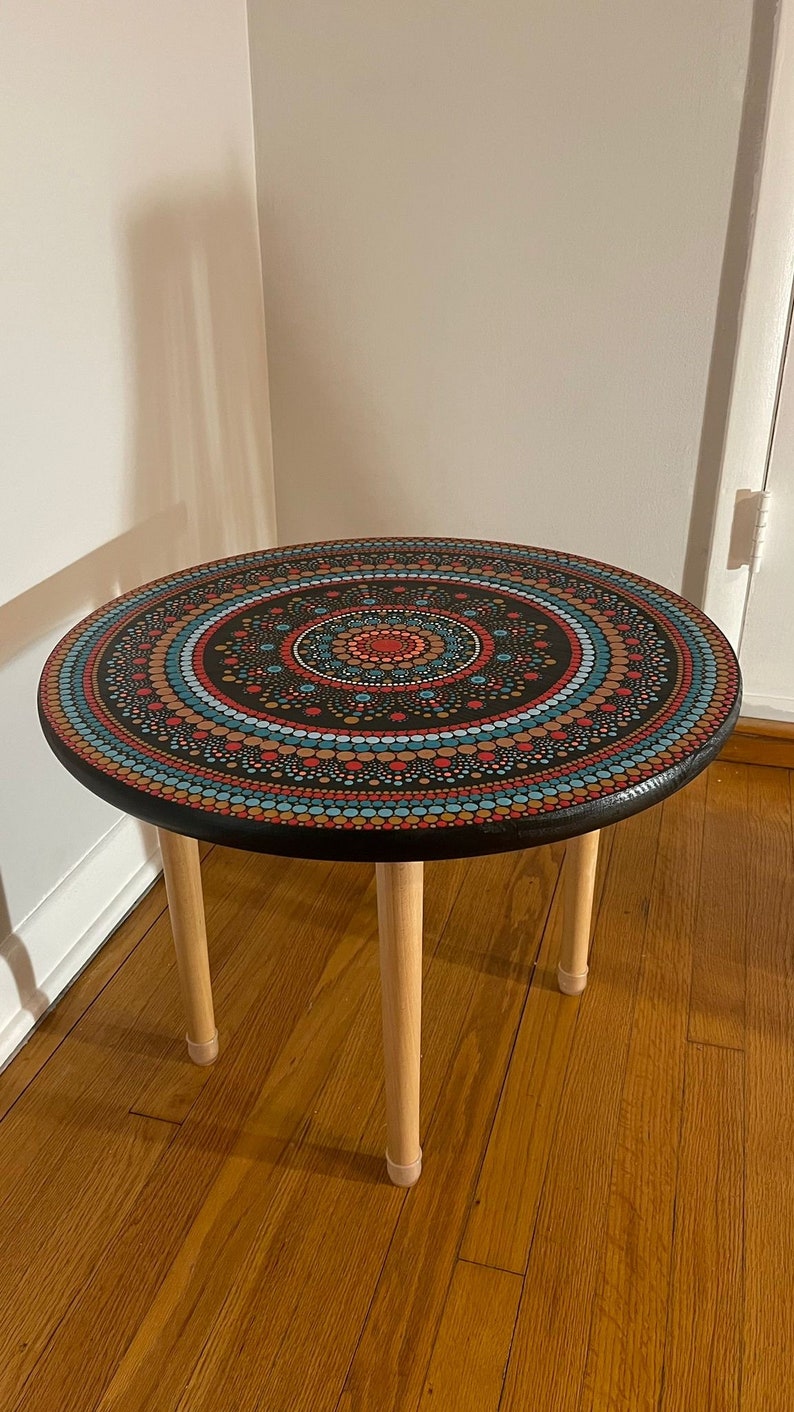 Hand Painted Wooden Table With Pointillism Technique! Unique Design - Etsy