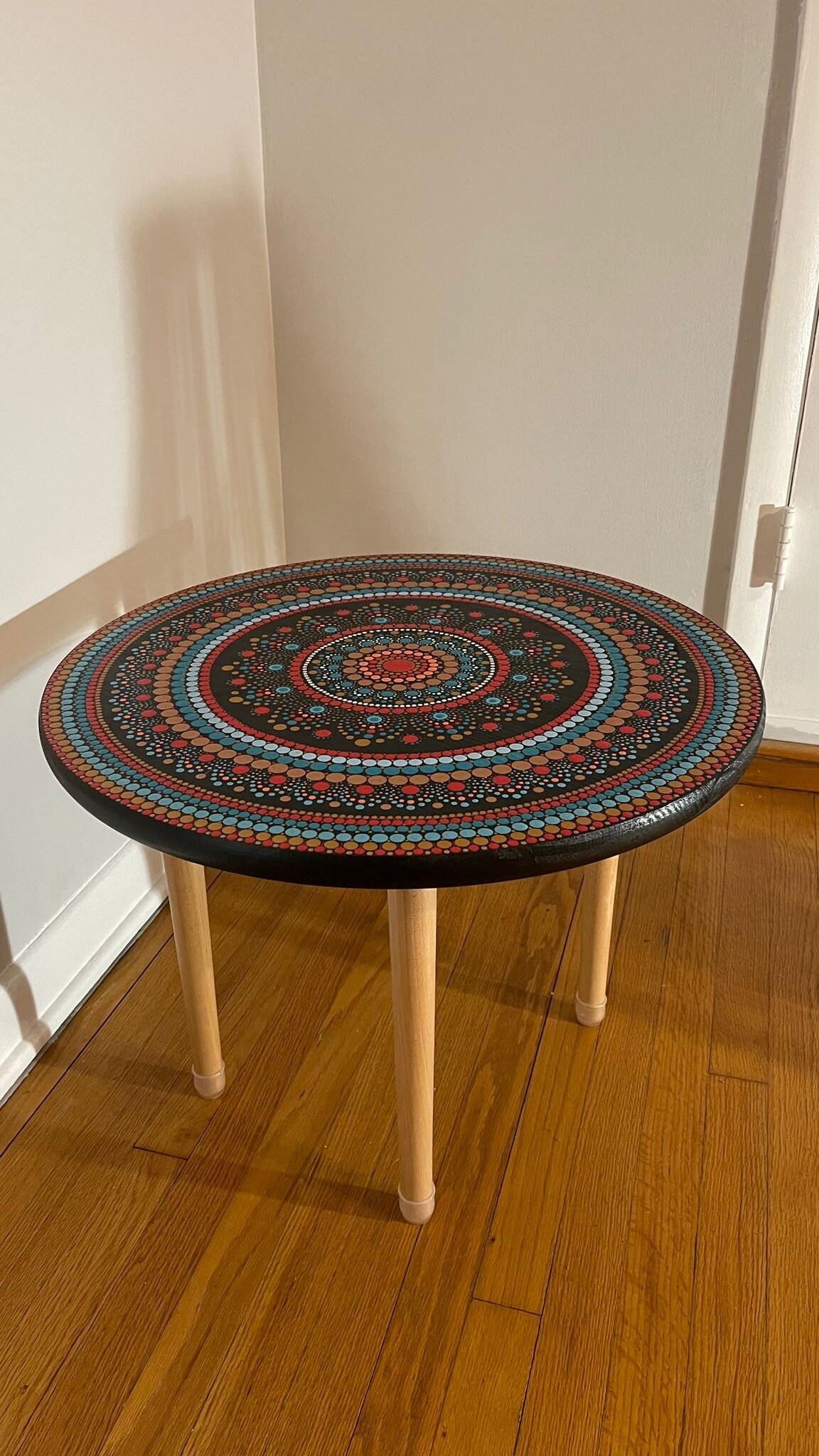 Hand Painted Wooden Table With Pointillism Technique! Unique Design - Etsy