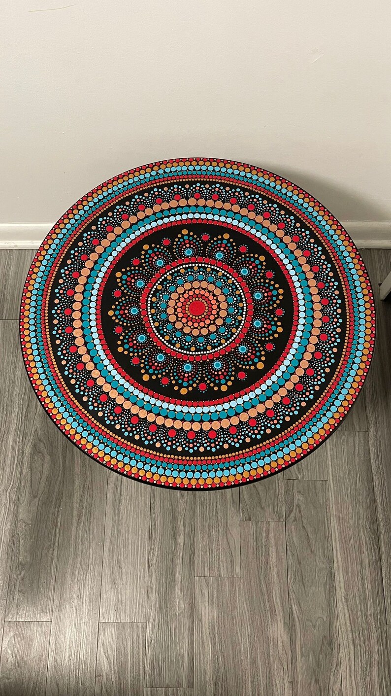 Hand Painted Wooden Table With Pointillism Technique! Unique Design - Etsy