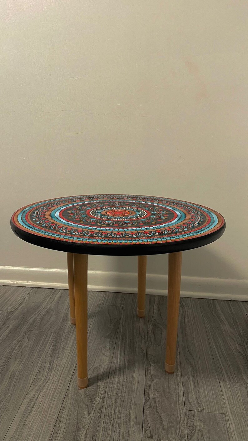 Hand Painted Wooden Table With Pointillism Technique! Unique Design - Etsy