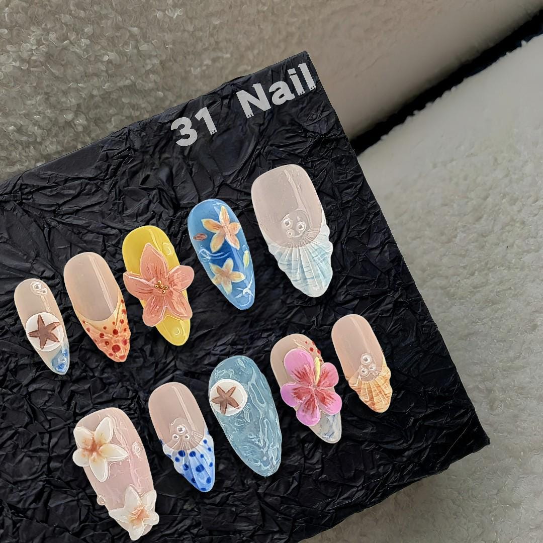 Chic 3D Beach Flower Shell Press on Nails, Trendy Summer Nails, Perfect ...