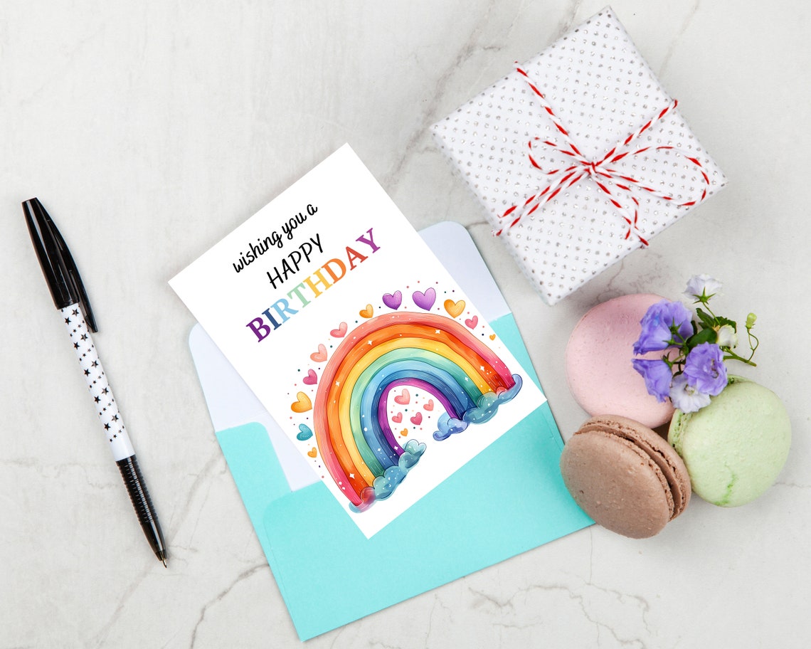Printable Rainbow Happy Birthday Card for Kids, Boho Rainbow Birthday ...