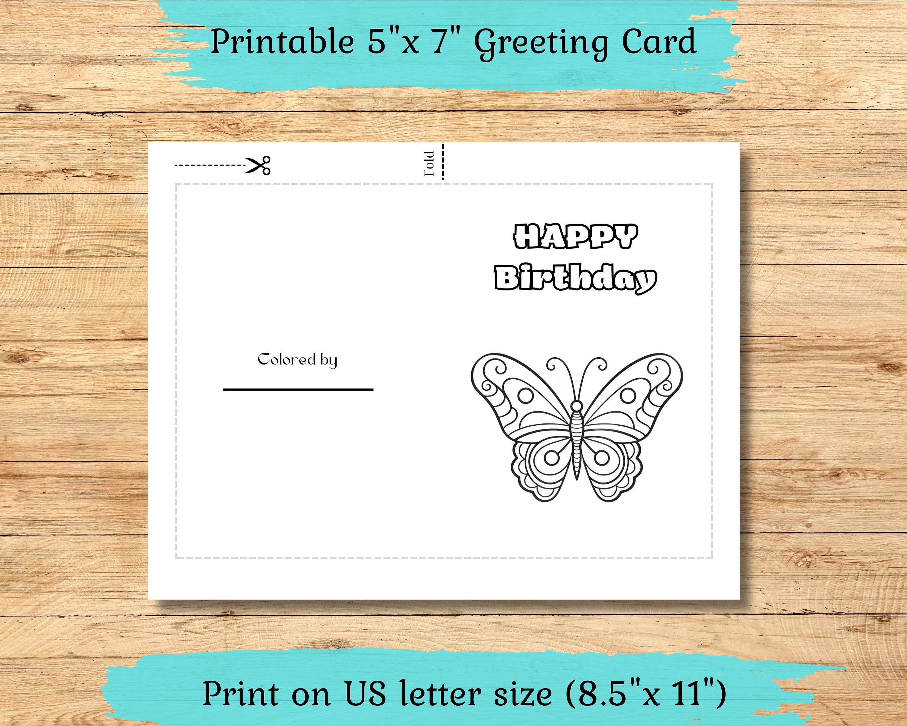 Instant Download Birthday Butterfly Coloring Card, Digital Greeting ...