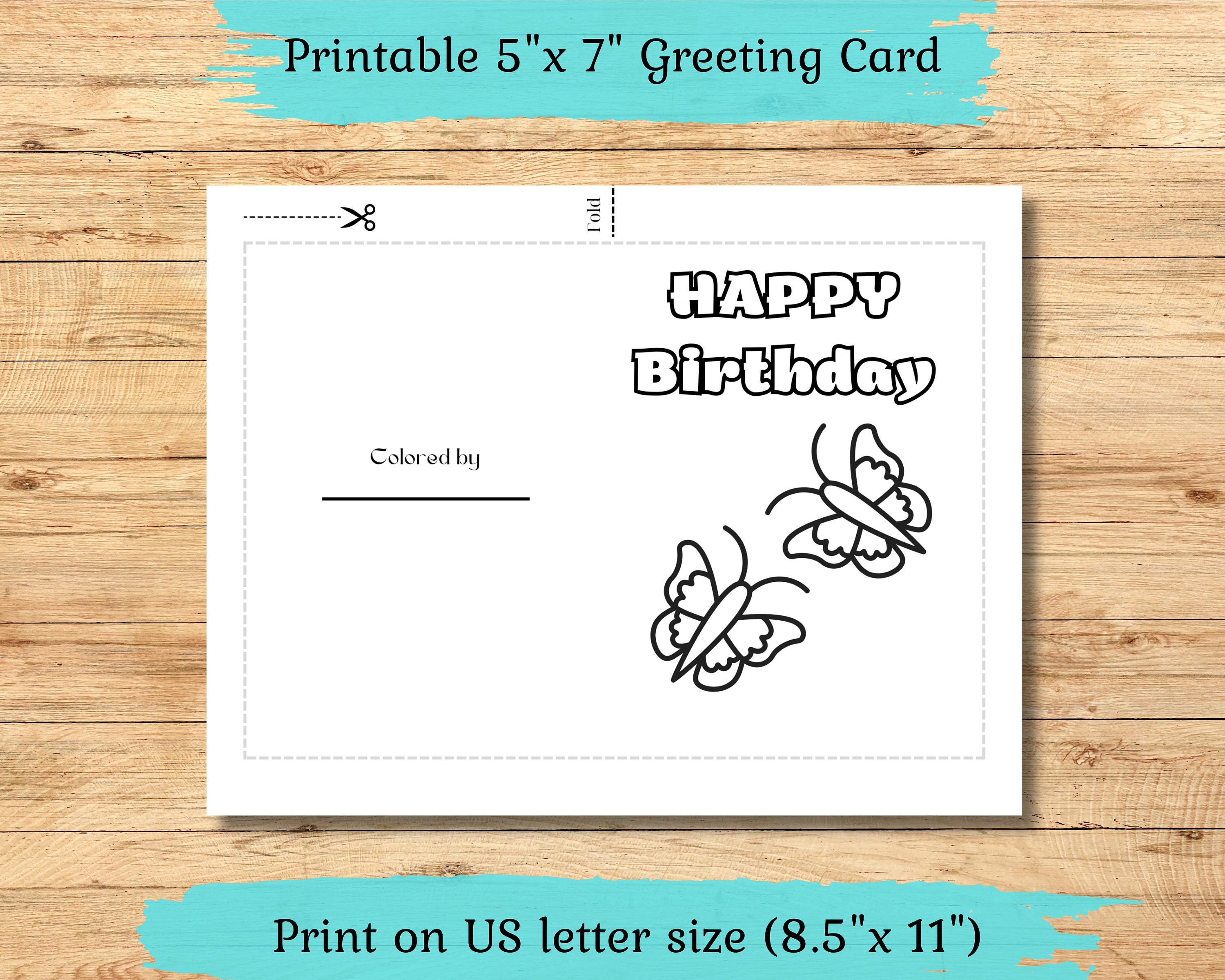 Printable Happy Birthday Coloring Card, Butterfly Birthday Card ...