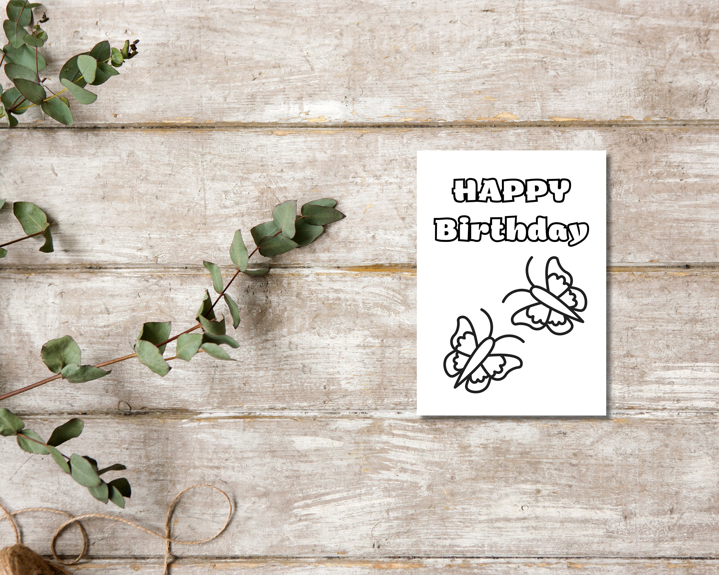 Printable Happy Birthday Coloring Card, Butterfly Birthday Card ...