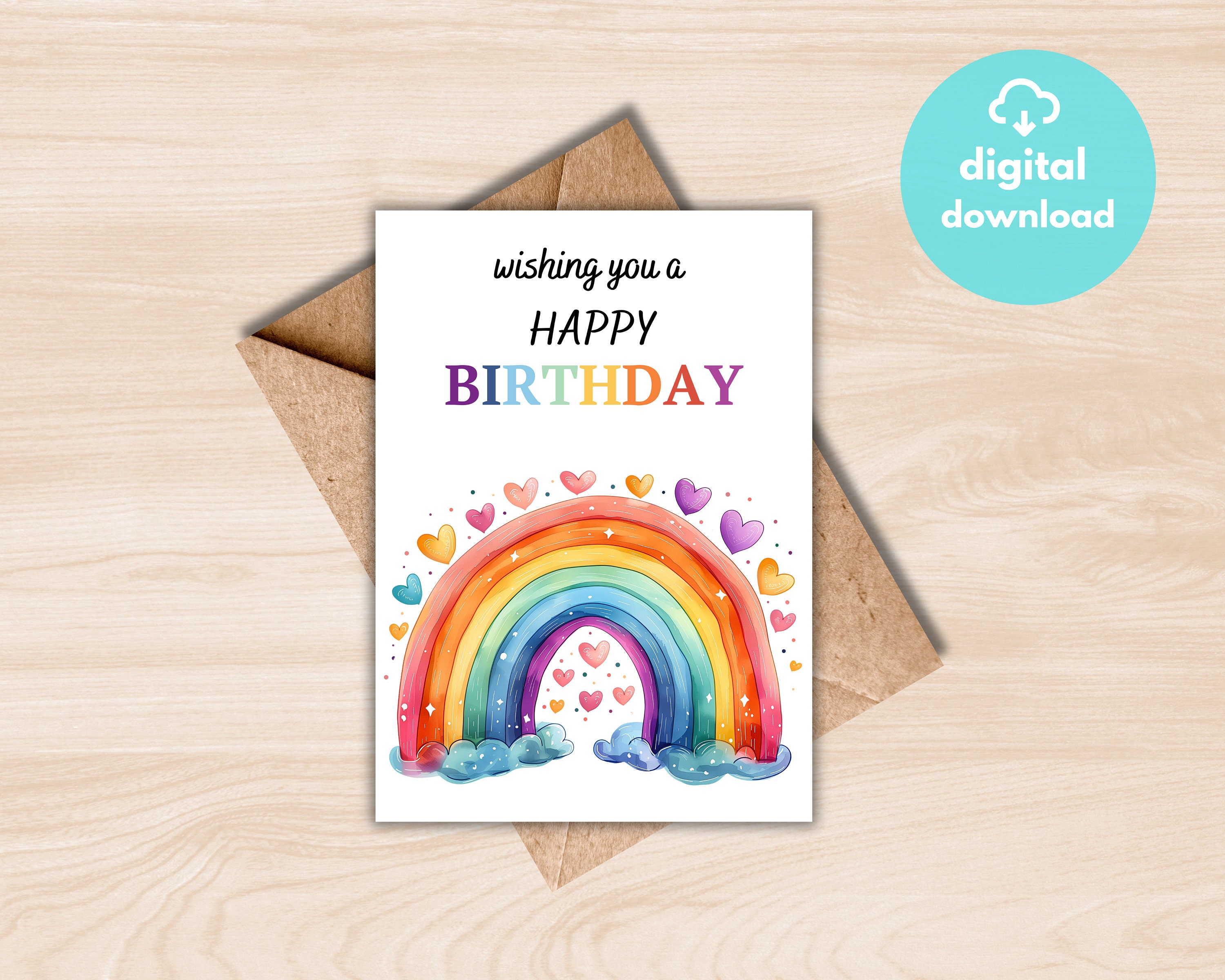 Printable Rainbow Happy Birthday Card for Kids, Boho Rainbow Birthday ...