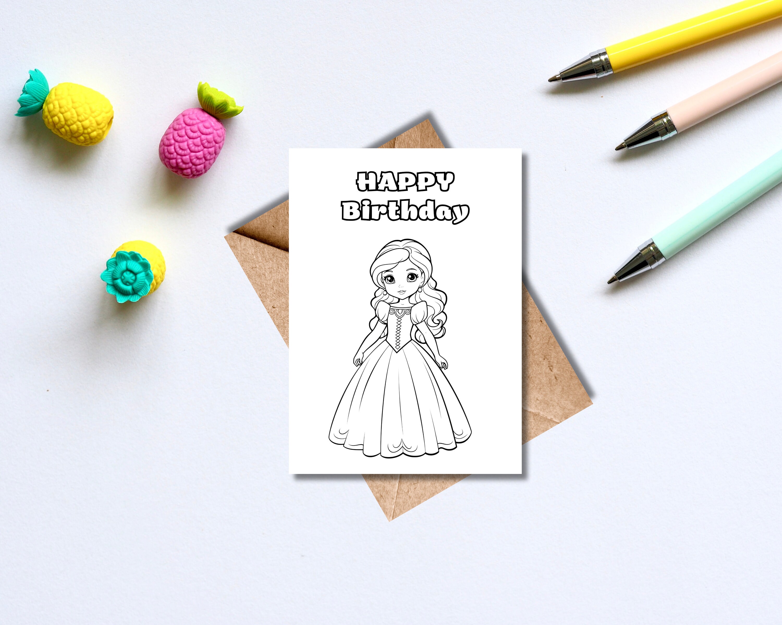 Princess Birthday Card, Instant Download, Kids Birthday Card, Printable ...