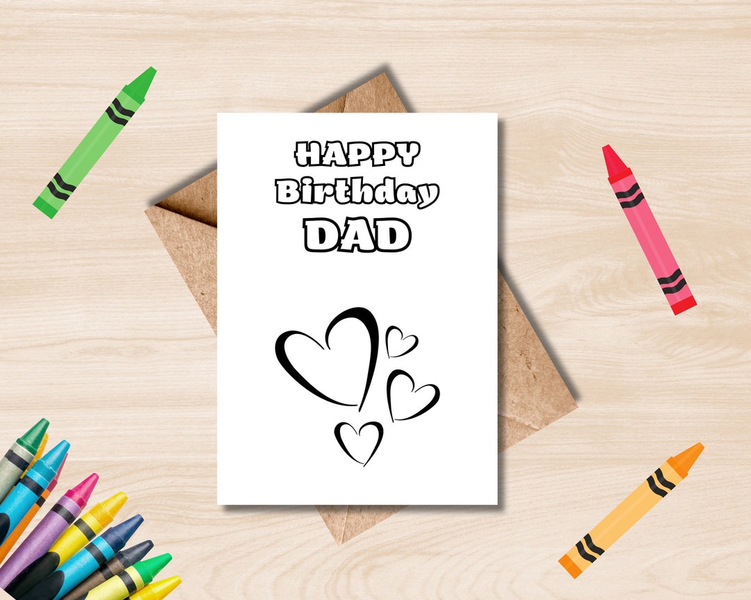 Digital Birthday Coloring Card, Dad Greeting Card, Coloring Greeting ...