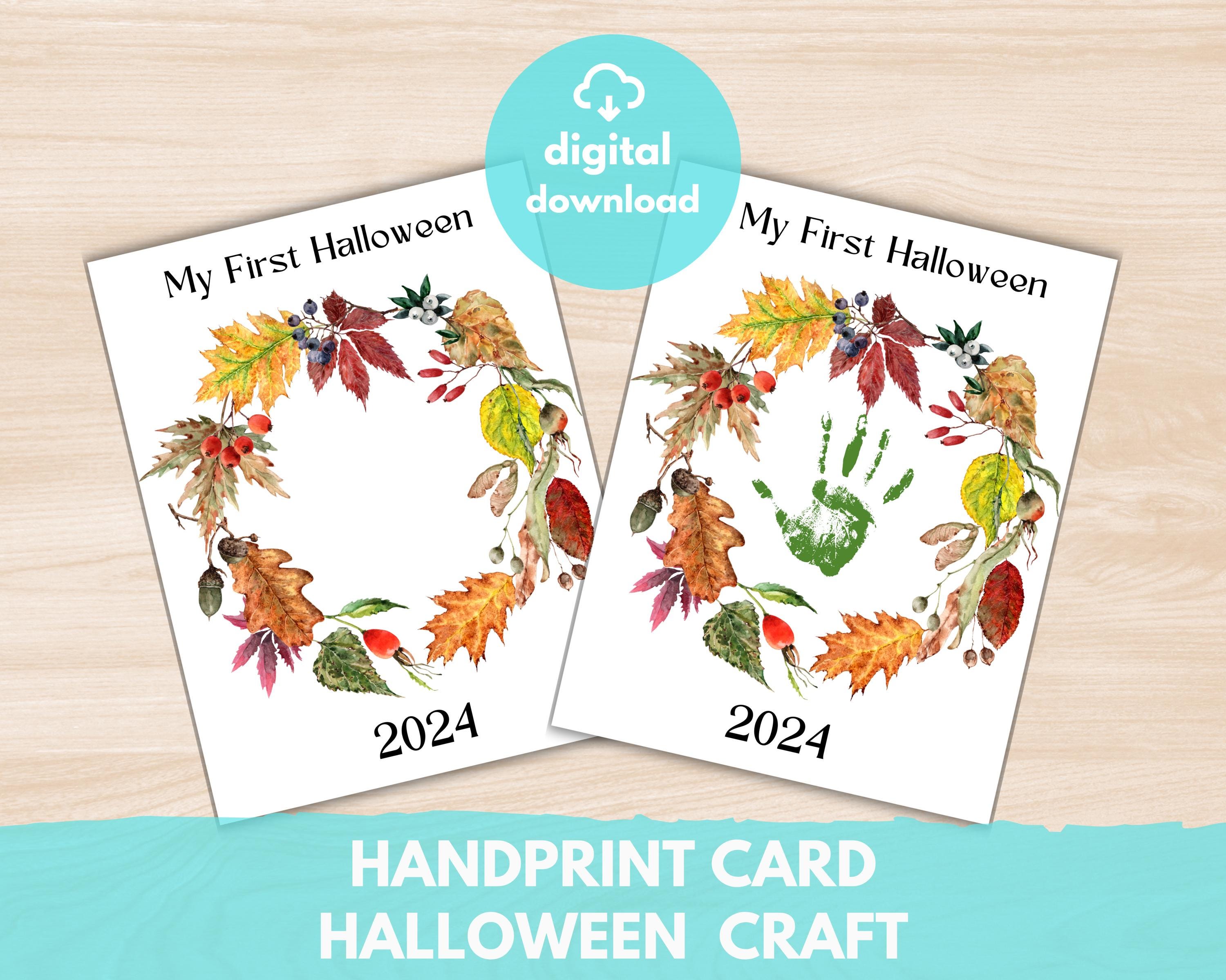 Baby's First Halloween Handprint Craft, Printable | Baby Halloween Art Keepsake With Autumn ...