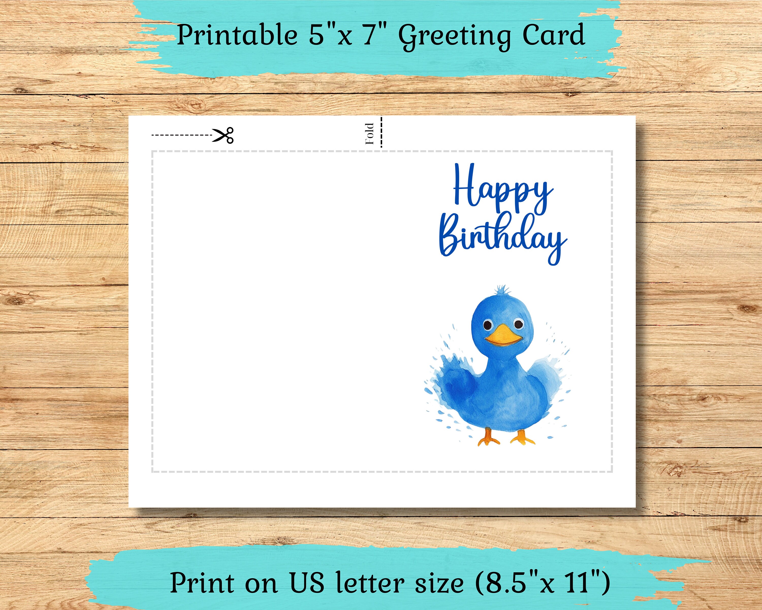 Party Duck Birthday Card, Watercolor Greeting Card, Blue Duck Birthday ...