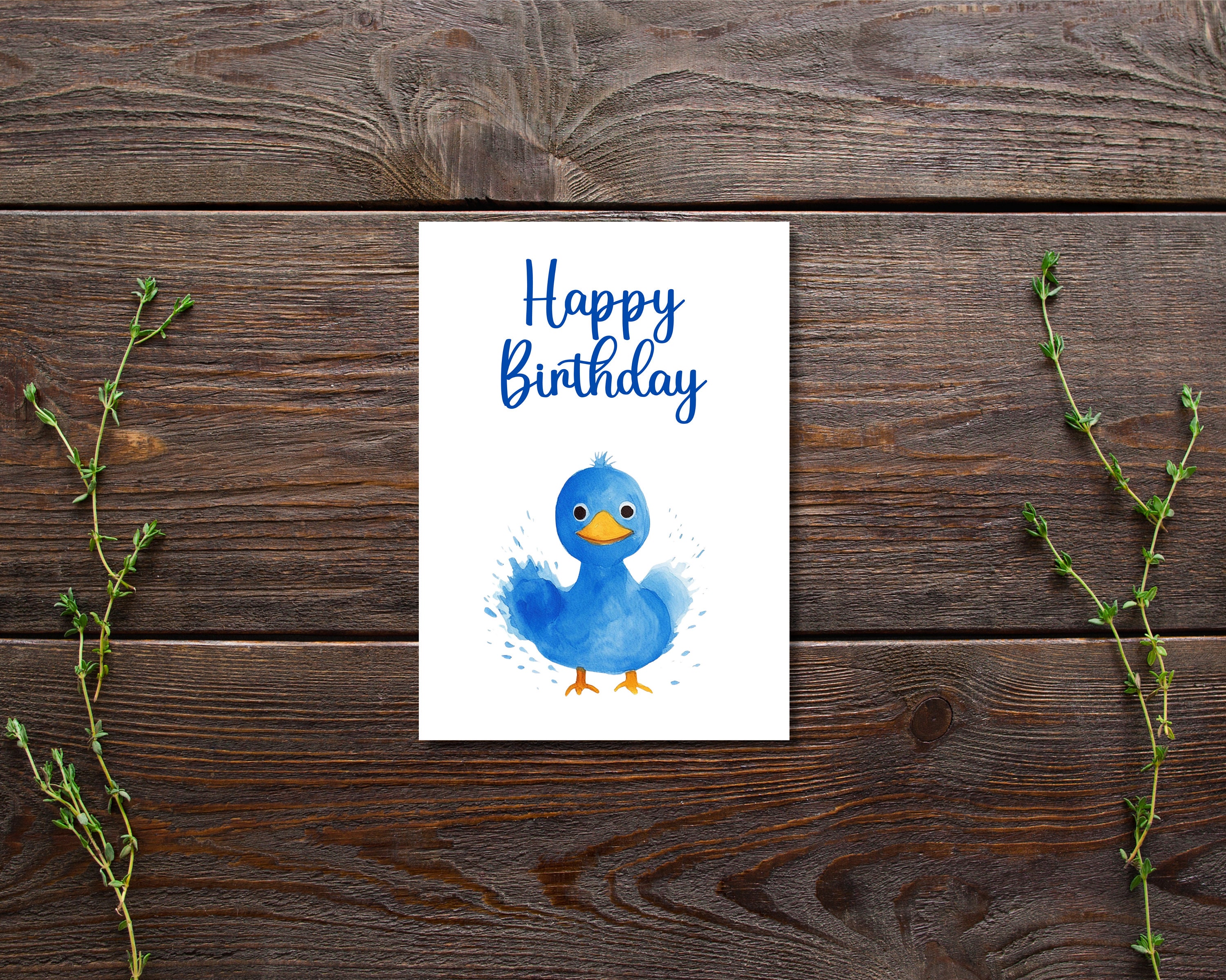 Party Duck Birthday Card, Watercolor Greeting Card, Blue Duck Birthday ...