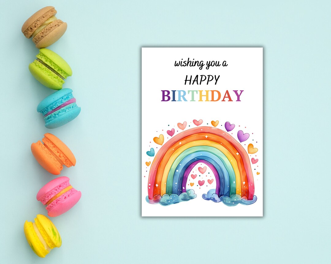 Printable Rainbow Happy Birthday Card for Kids, Boho Rainbow Birthday ...