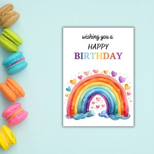 Printable Rainbow Happy Birthday Card for Kids, Boho Rainbow Birthday ...