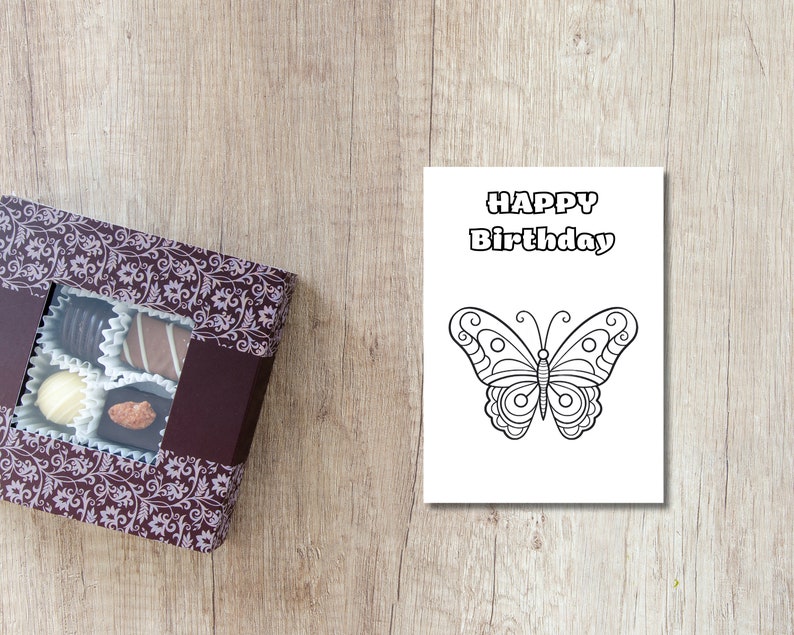 Instant Download Birthday Butterfly Coloring Card, Digital Greeting ...