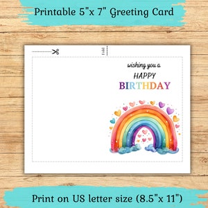 Printable Rainbow Happy Birthday Card for Kids, Boho Rainbow Birthday ...
