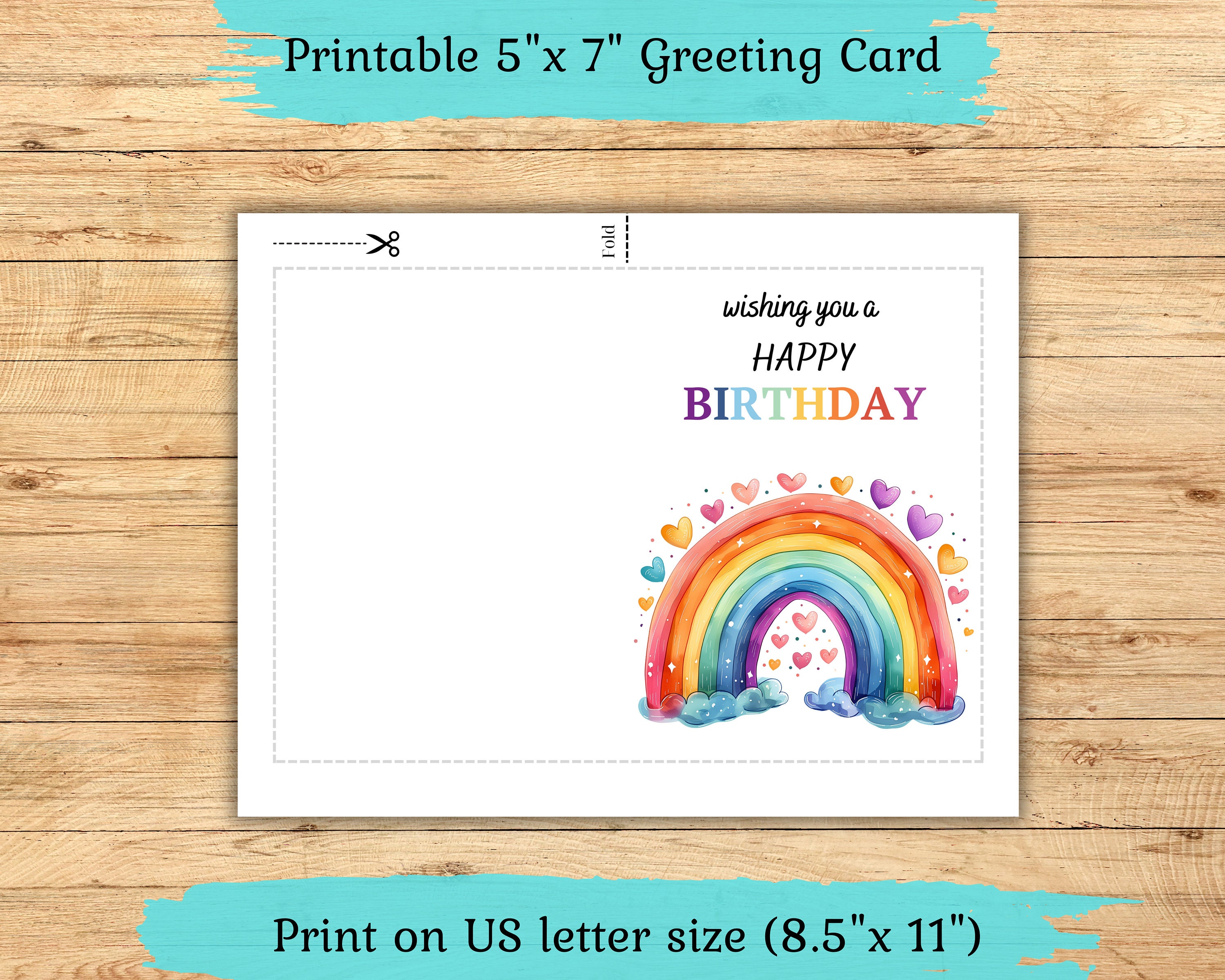 Printable Rainbow Happy Birthday Card for Kids, Boho Rainbow Birthday ...