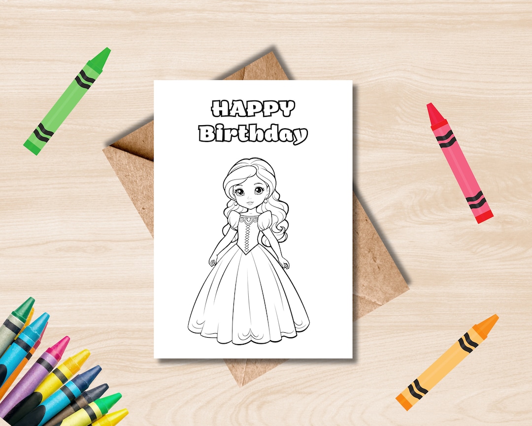 Princess Birthday Card, Instant Download, Kids Birthday Card, Printable ...