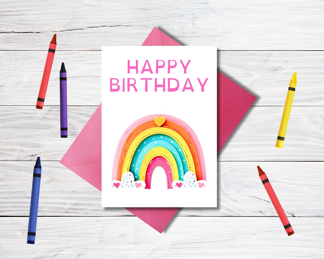 Printable Rainbow Card, Rainbow Birthday Card, Boho Rainbow Birthday ...