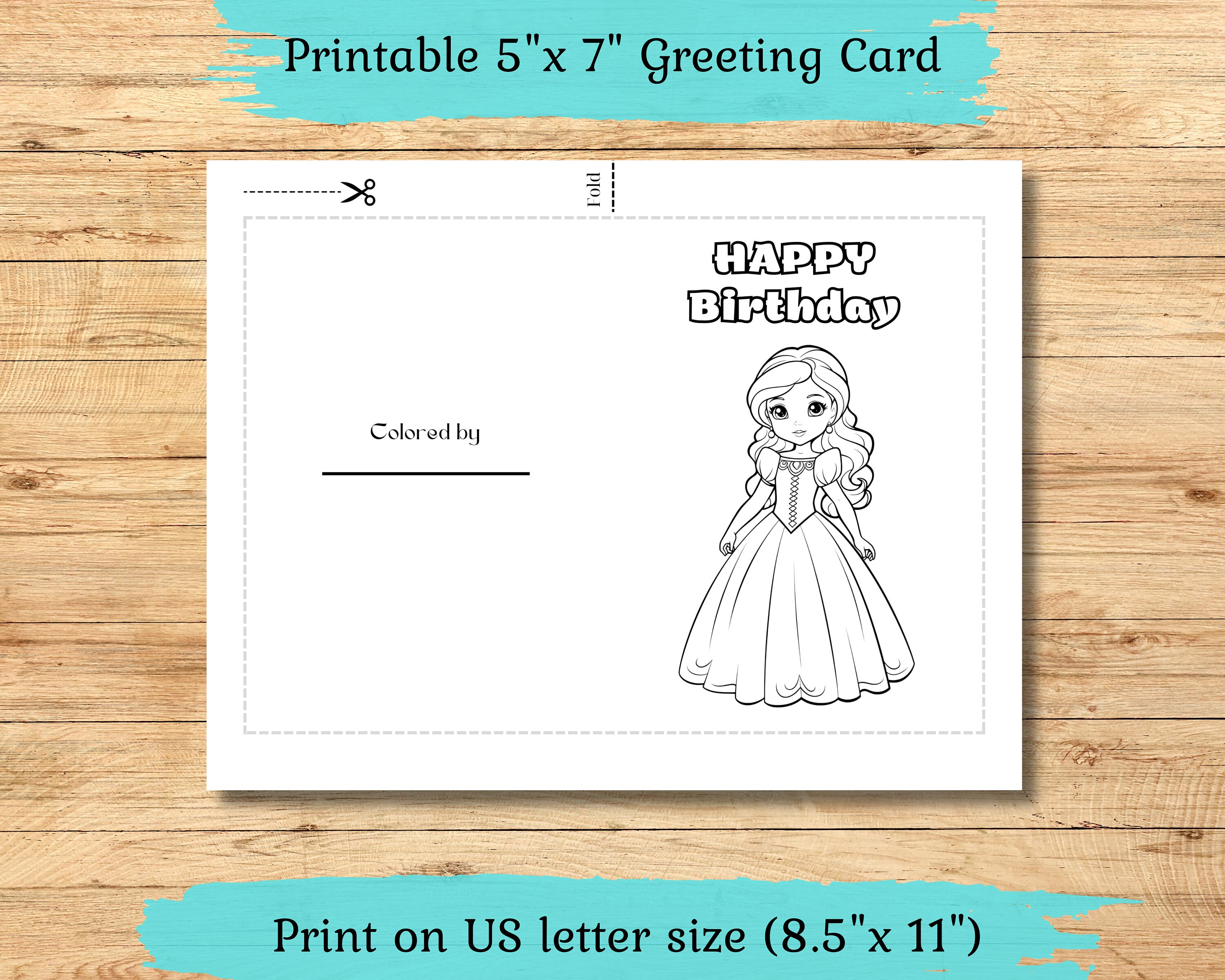 Princess Birthday Card, Instant Download, Kids Birthday Card, Printable ...