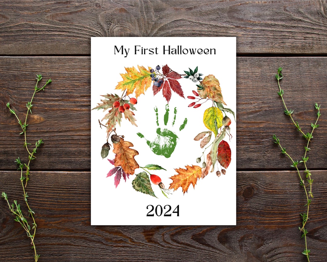 Baby's First Halloween Handprint Craft, Printable | Baby Halloween Art Keepsake With Autumn ...