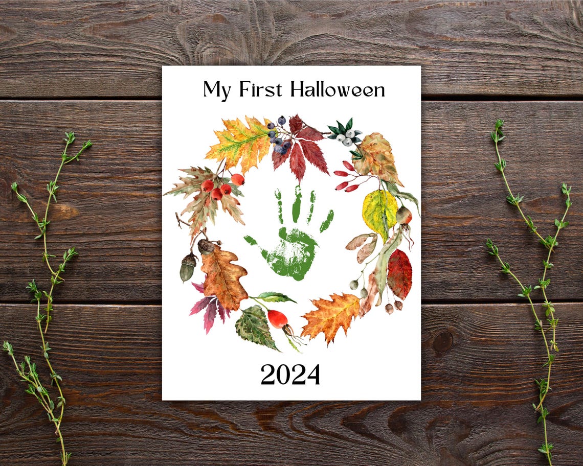 Baby's First Halloween Handprint Craft, Printable | Baby Halloween Art Keepsake With Autumn ...
