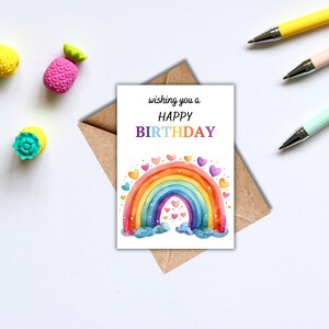 Printable Rainbow Happy Birthday Card for Kids, Boho Rainbow Birthday ...
