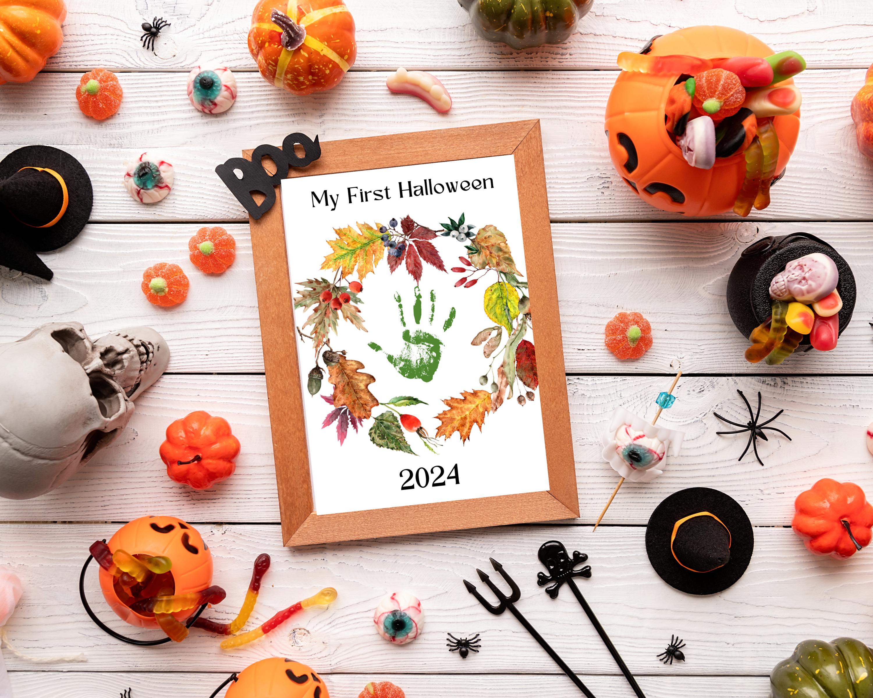 Baby's First Halloween Handprint Craft, Printable | Baby Halloween Art ...