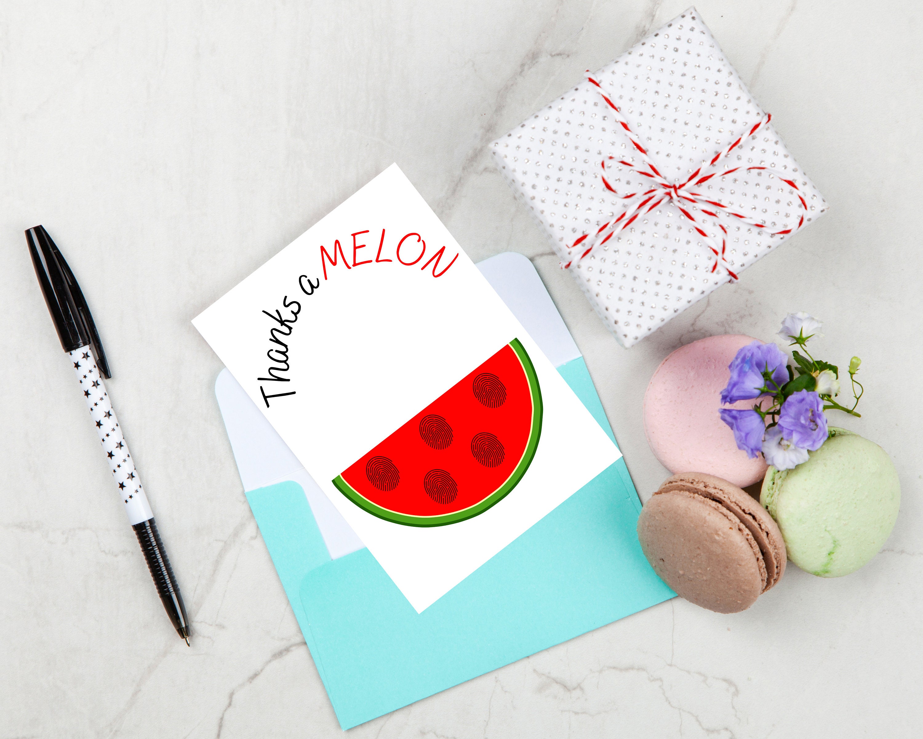 Watermelon Thank You Card, Printable Thanks a Melon Card, Printable ...