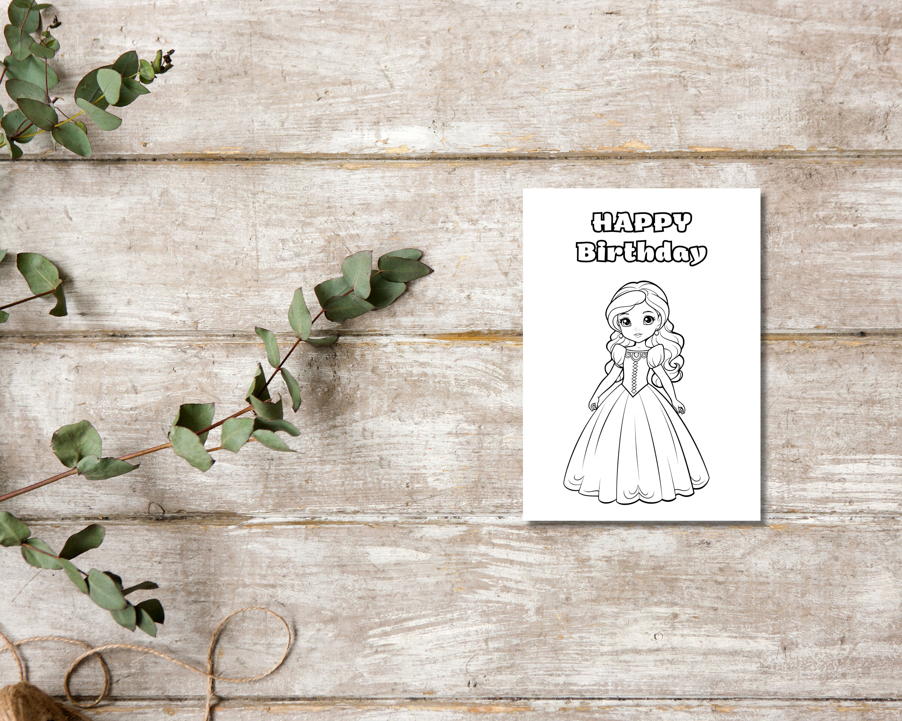 Princess Birthday Card, Instant Download, Kids Birthday Card, Printable ...