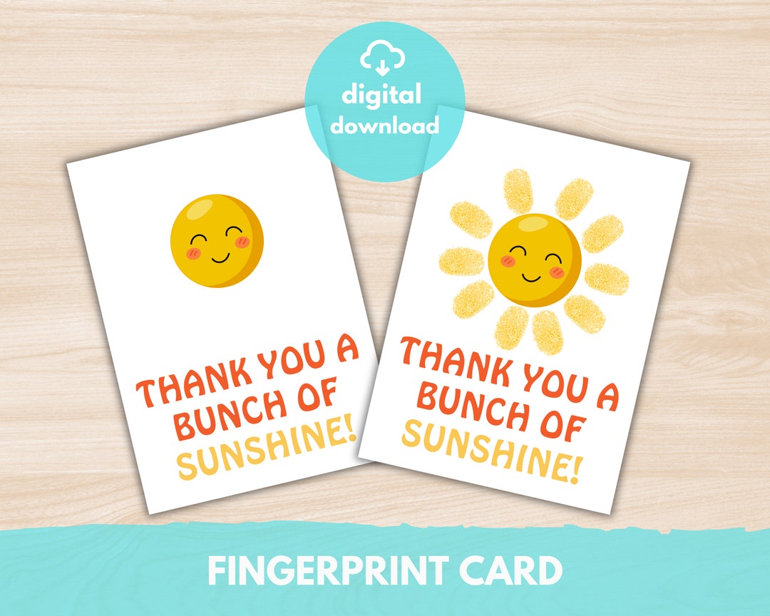 Sun Fingerprint Art, Sun Thank You Card, Thank You Printable ...