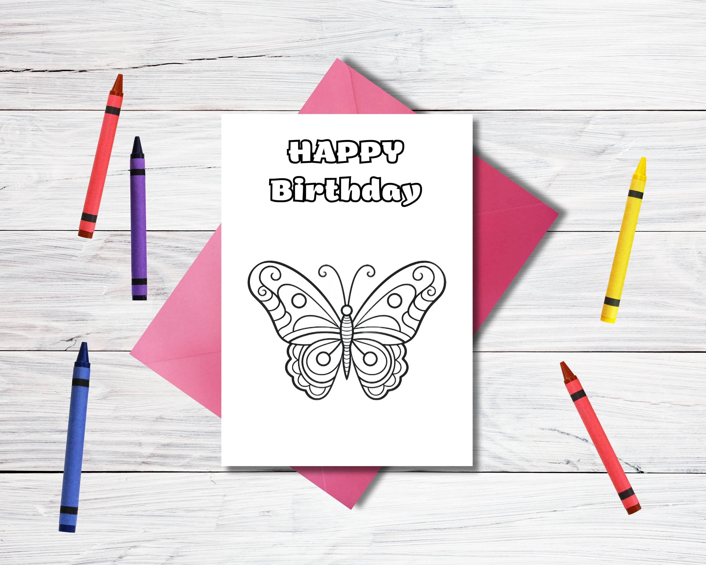 Instant Download Birthday Butterfly Coloring Card, Digital Greeting ...