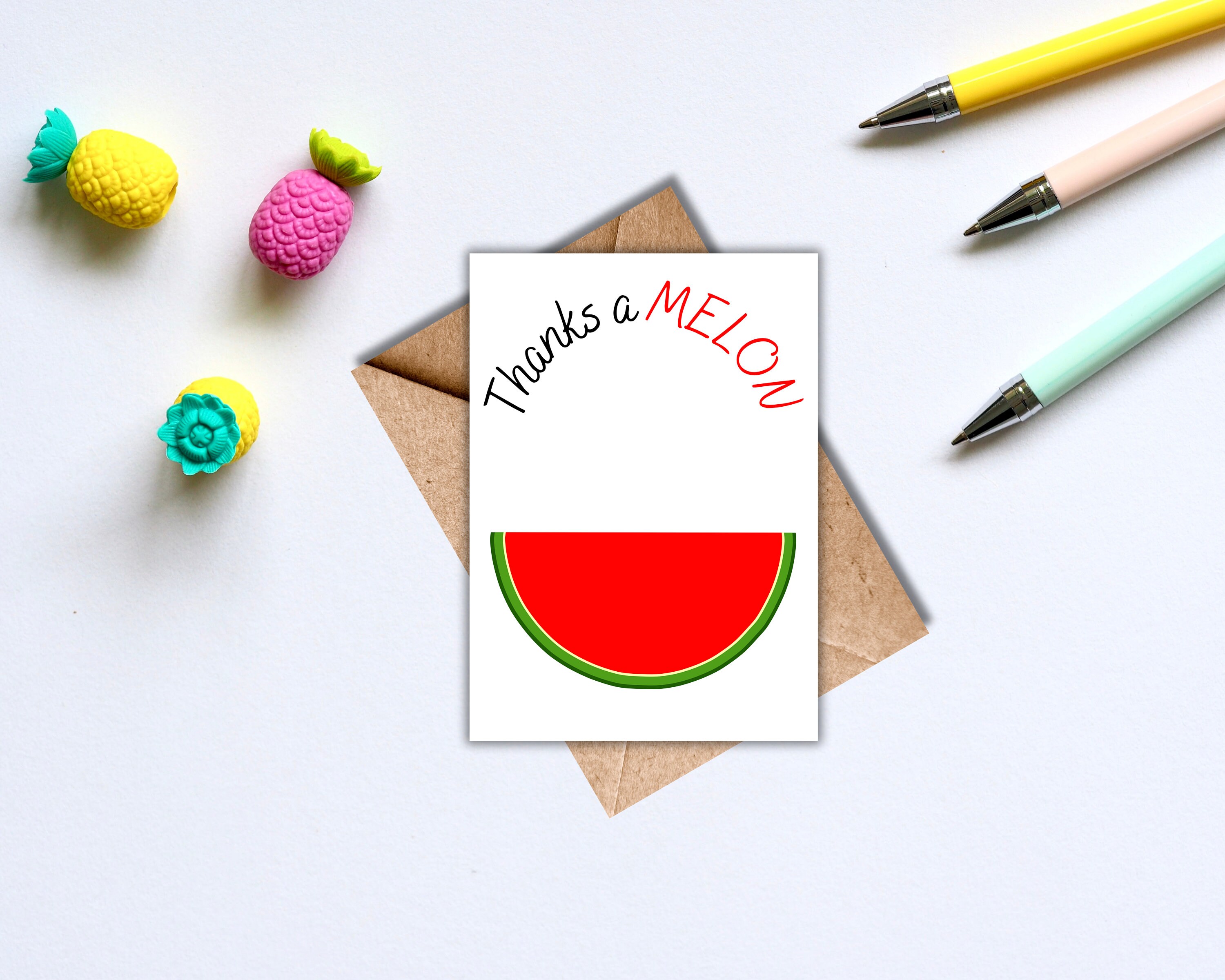 Watermelon Thank You Card, Printable Thanks a Melon Card, Printable ...