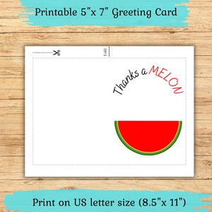 Watermelon Thank You Card, Printable Thanks a Melon Card, Printable ...