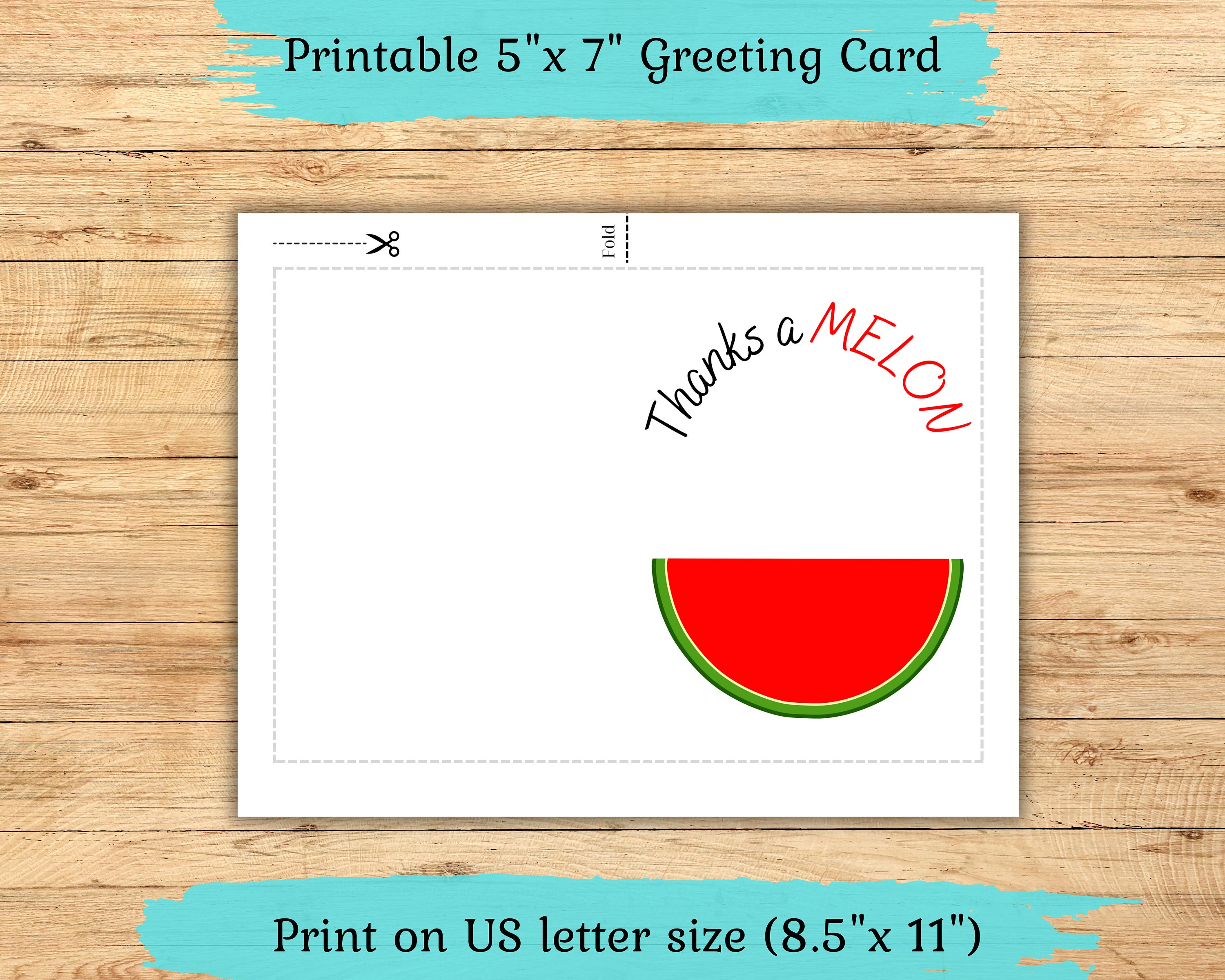 Watermelon Thank You Card, Printable Thanks a Melon Card, Printable ...