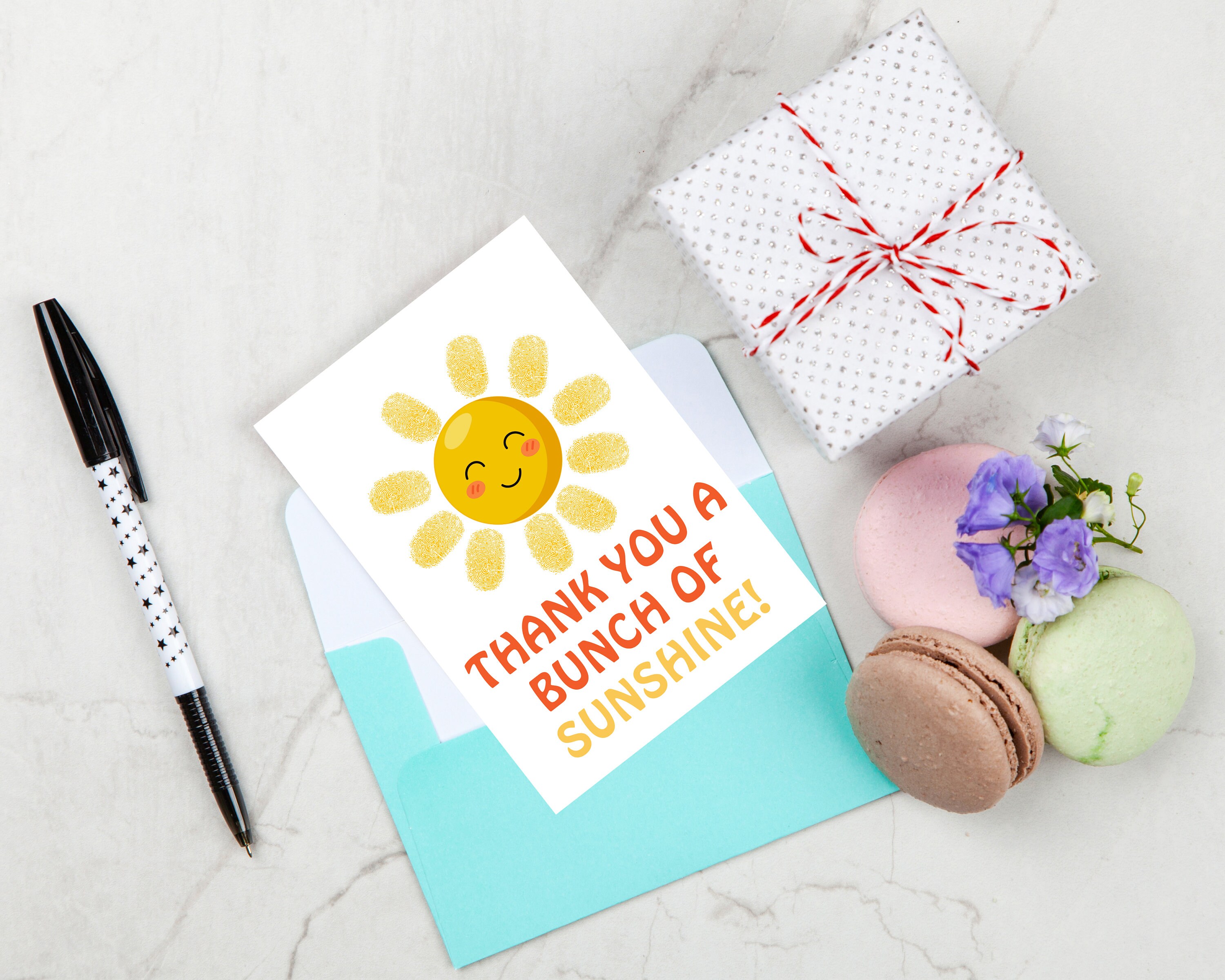 Sun Fingerprint Art, Sun Thank You Card, Thank You Printable ...