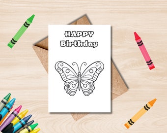 Happy Birthday Printable Coloring Card/ Kids Coloring Card/ Flowers and ...
