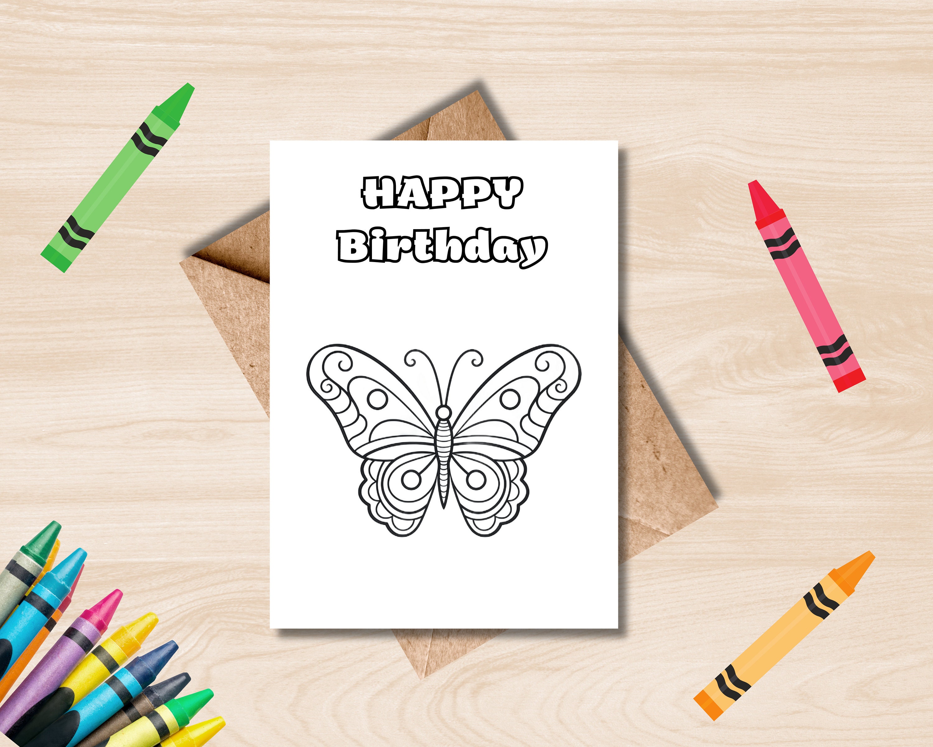 Instant Download Birthday Butterfly Coloring Card, Digital Greeting ...