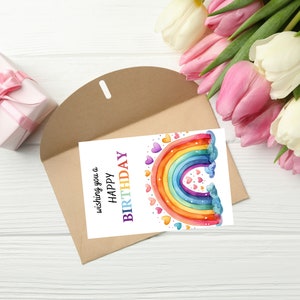 Printable Rainbow Happy Birthday Card for Kids, Boho Rainbow Birthday ...