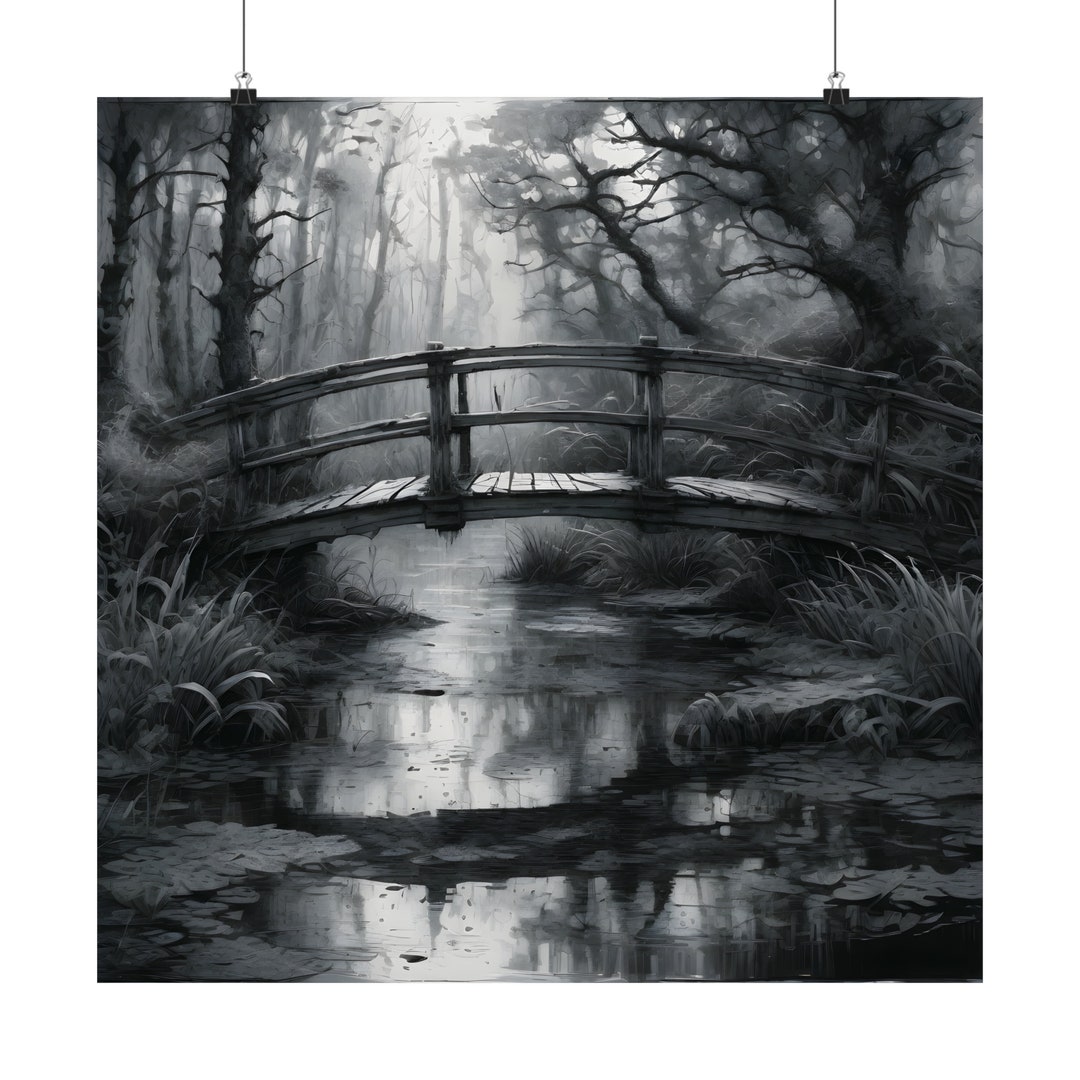 Bridge Over a Pond With Water Lilies Poster Eerie Art Gothic Art ...