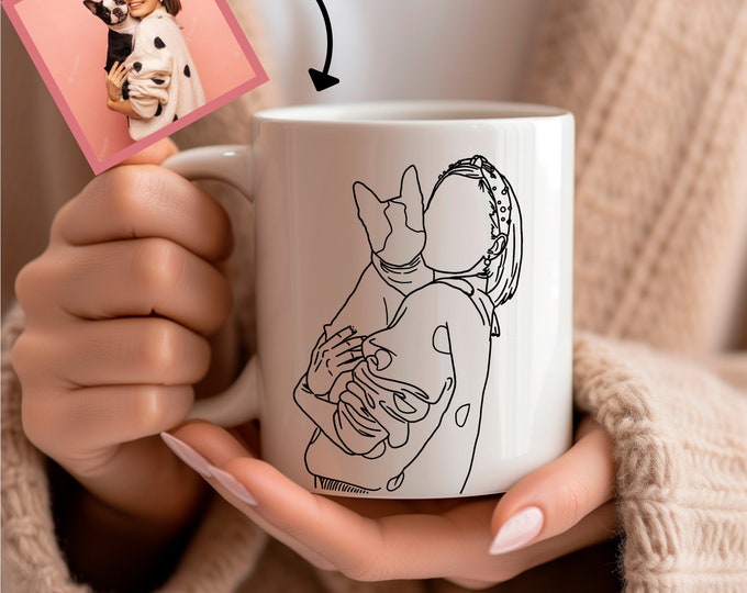 Custom Line Art Mug From Photo, Personalized Couple Portrait Mug, Line ...