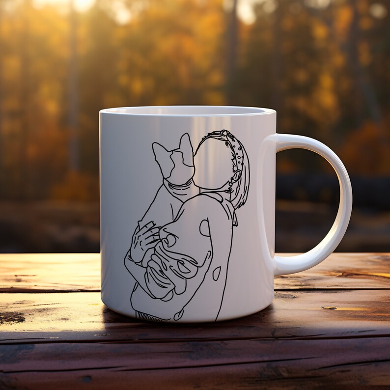 Custom Line Art Mug From Photo, Personalized Couple Portrait Mug, Line ...